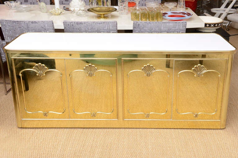 Signed Mastercraft Polished Brass and White Lacquered Buffet at 1stDibs