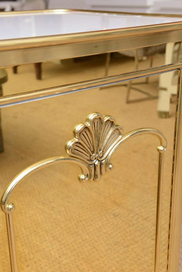Signed Mastercraft Polished Brass and White Lacquered Buffet at 1stDibs