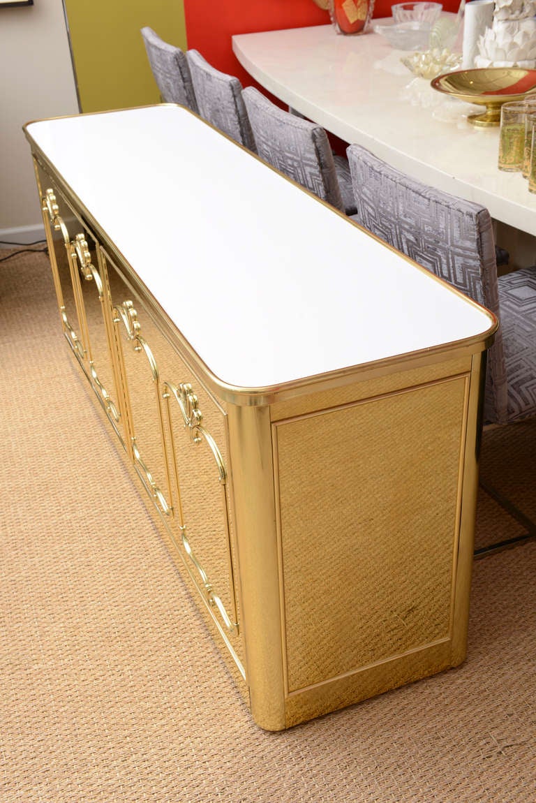 Signed Mastercraft Polished Brass and White Lacquered Buffet at 1stDibs