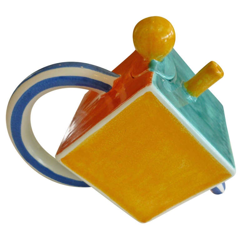 Memphis Style Color Block Ceramic Angled Sculptural Teapot at 1stDibs