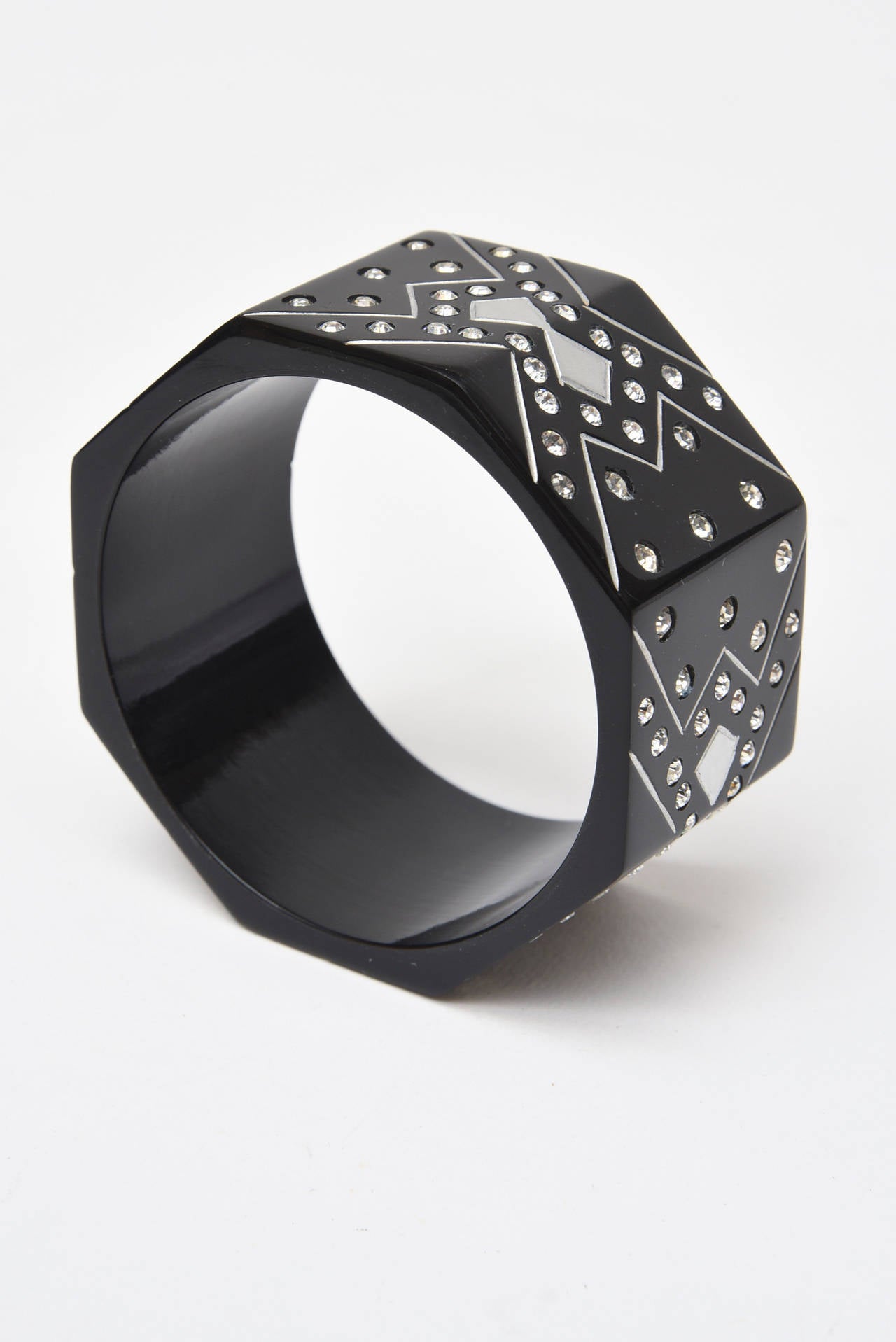 Resin and Rhinestone Art Deco Style French Cuff Bracelet 80's For Sale ...