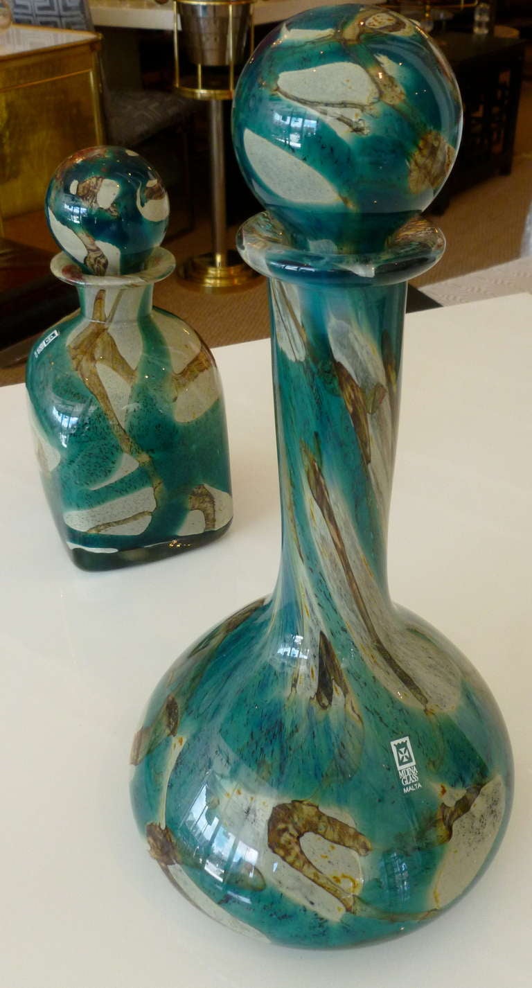 Pair of Beautiful Mdina Hand Blown Glass Decanters at 1stDibs | mdina ...