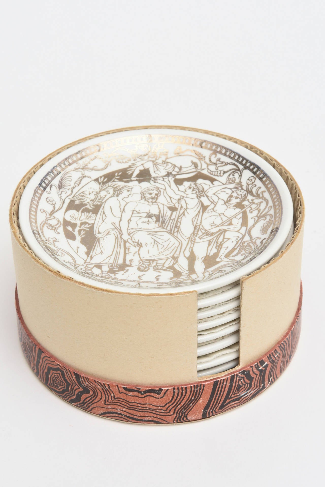 Set of 8 Italian Fornasetti Gilded Porcelain Coasters Entitled ...