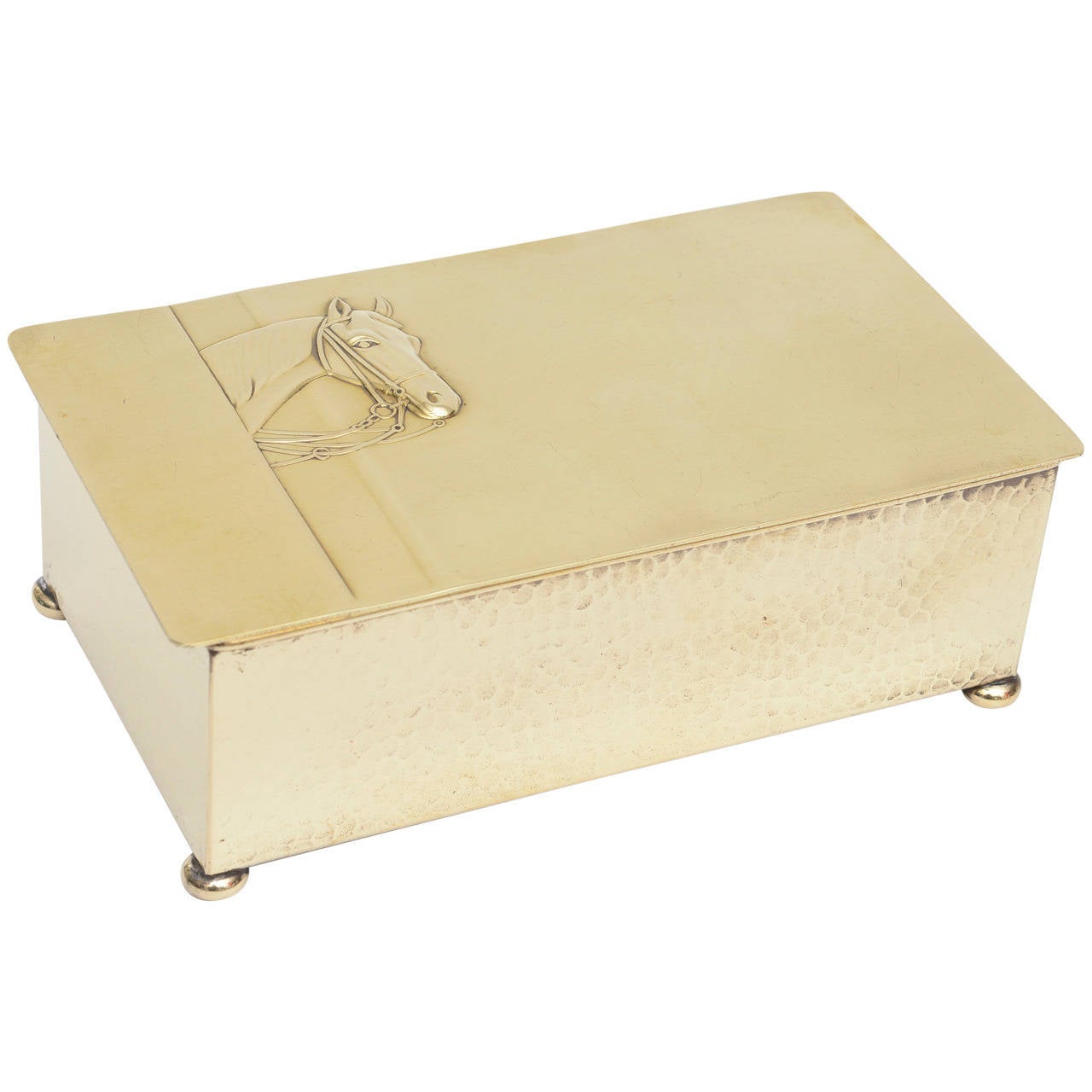 Hand-Hammered Vintage Polished and Ebony Brass Hinged Horse Box at 1stDibs