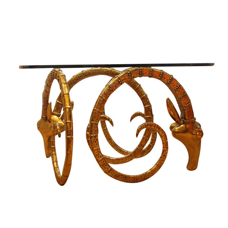 Whimsical Polished Brass Rams-Head Dining Table Bases at 1stDibs