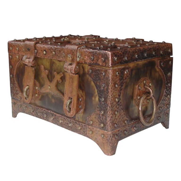 A Heavy Copper and Brass Arts and Craft Treasure Chest at 1stDibs