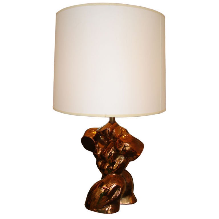 Exquisite Bronze-Toned Ceramic Male Torso Table Lamp at 1stDibs