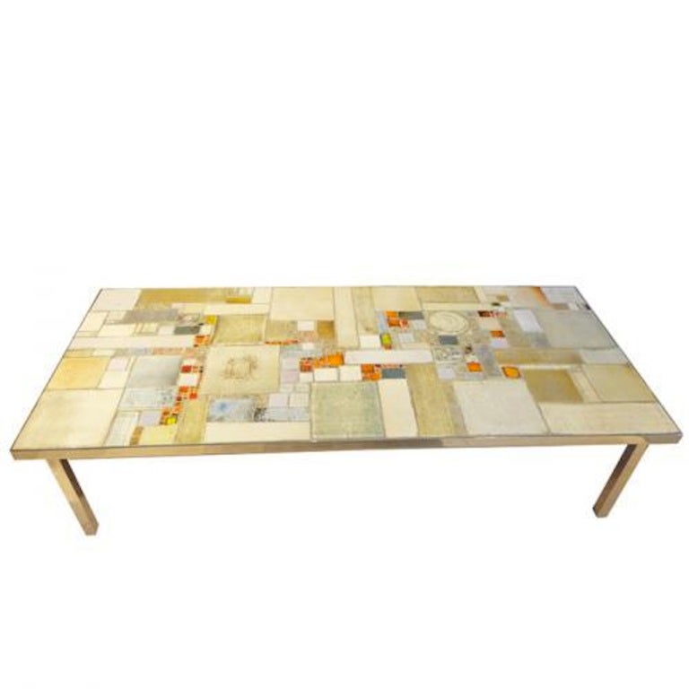 Large Cocktail Table in Chrome and Hand Thrown Tile by Pia Manu at 1stDibs
