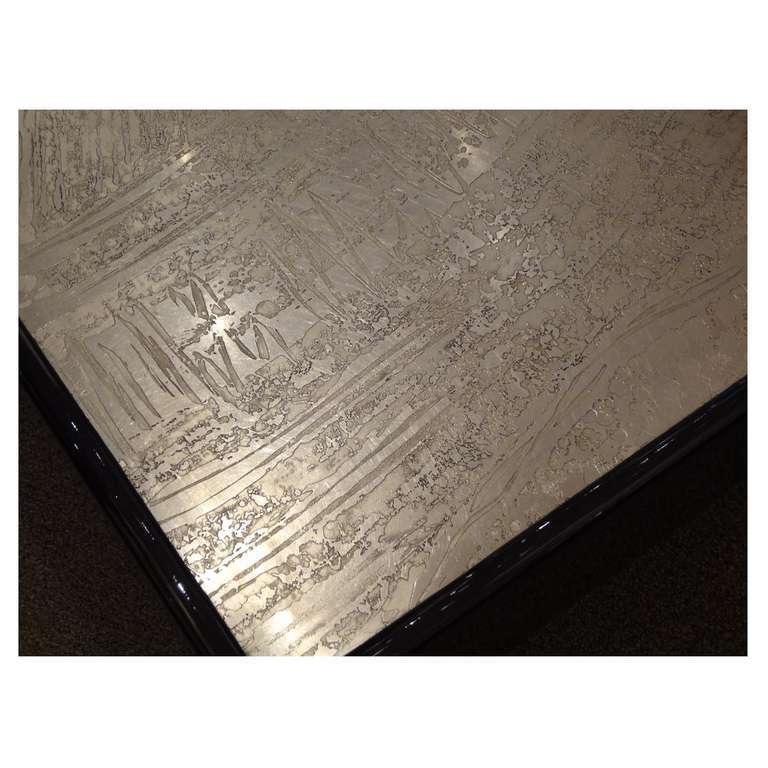 A Cocktail Table in Etched Steel and Lacquer in the style of Christian ...