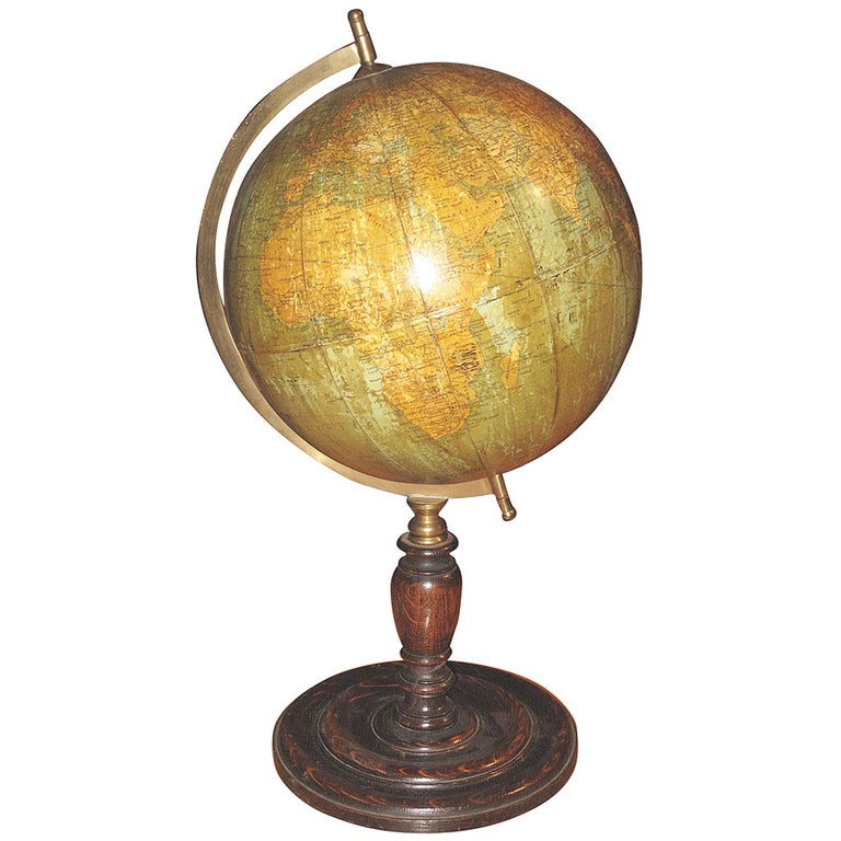 1920s Table-Top Globe on Turned Oak Base by George Philips of London at ...
