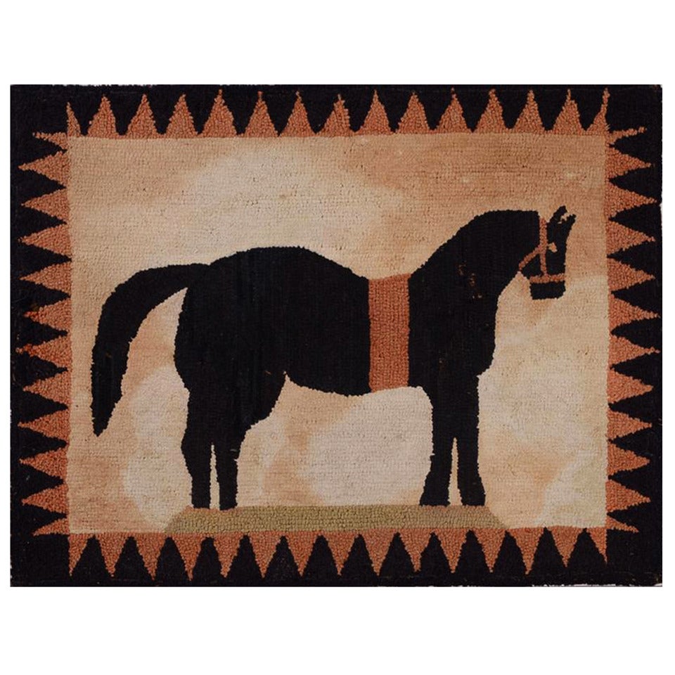 American Hooked Rug Depicting a Horse at 1stDibs