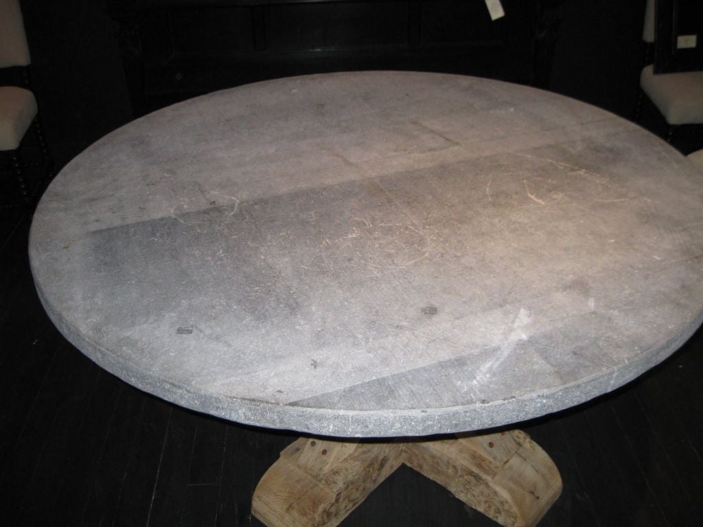 Belgian Round Bluestone Top Dining Table, 19th Century Base, Modern Top ...