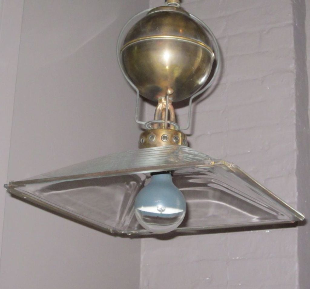 Italian Pair of Square Glass Shade Industrial Light Fixtures ...