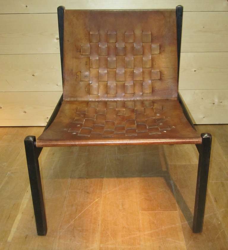 1970's French Pair Braided Leather Chairs at 1stDibs