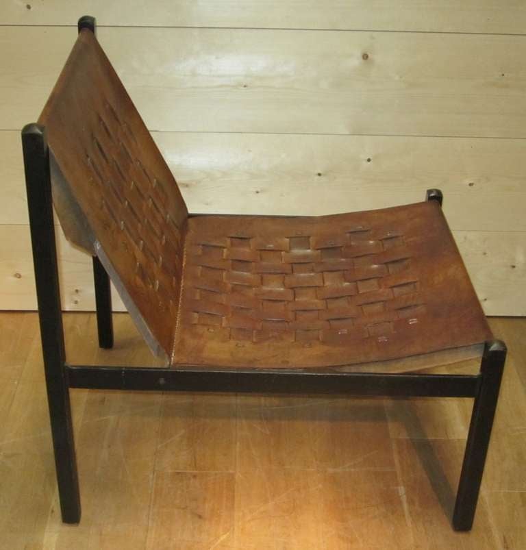 1970's French Pair Braided Leather Chairs at 1stDibs