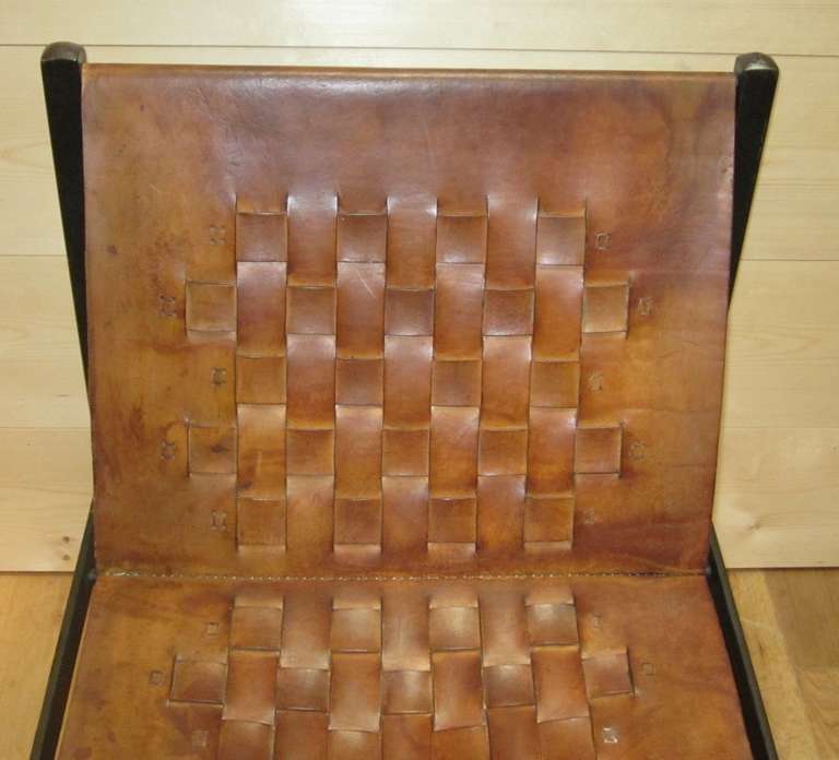 1970's French Pair Braided Leather Chairs at 1stDibs