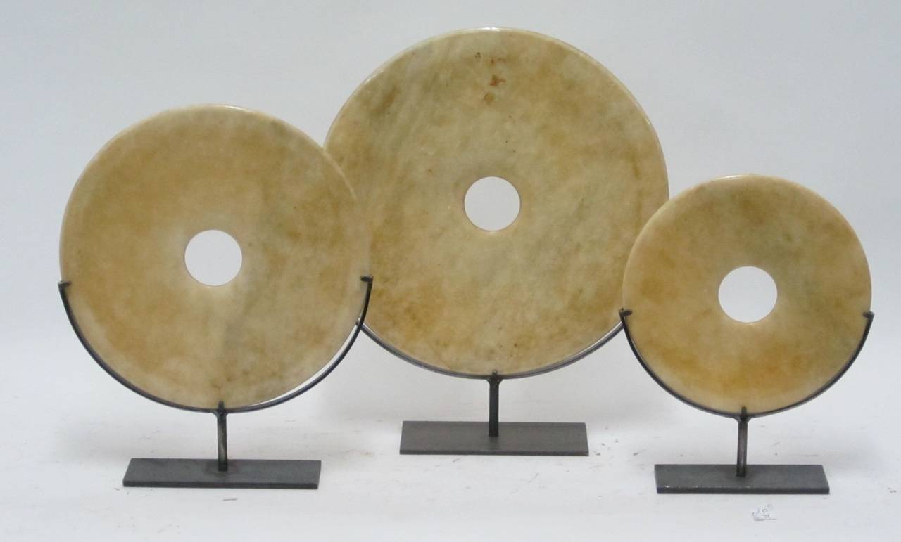 Set of Three Gold Round Stone Discs, China, Contemporary at 1stDibs