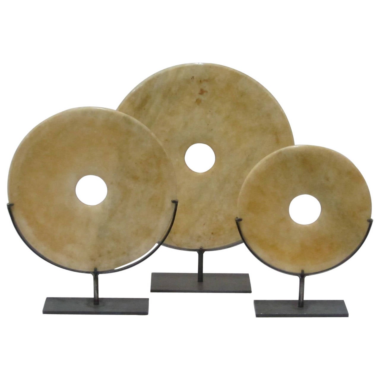 Set of Three Gold Round Stone Discs, China, Contemporary at 1stDibs