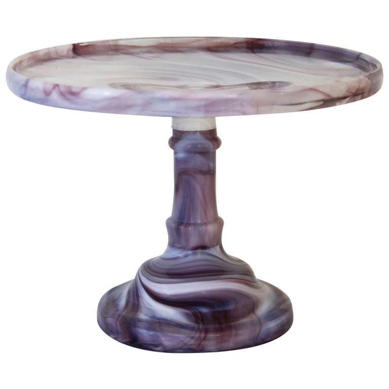 Purple and White Marbleized Glass Cake Stand at 1stDibs