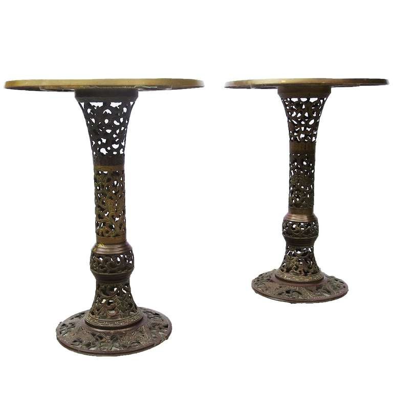 Asian Dragon Motif Side Tables in Bronze and Marble at 1stDibs