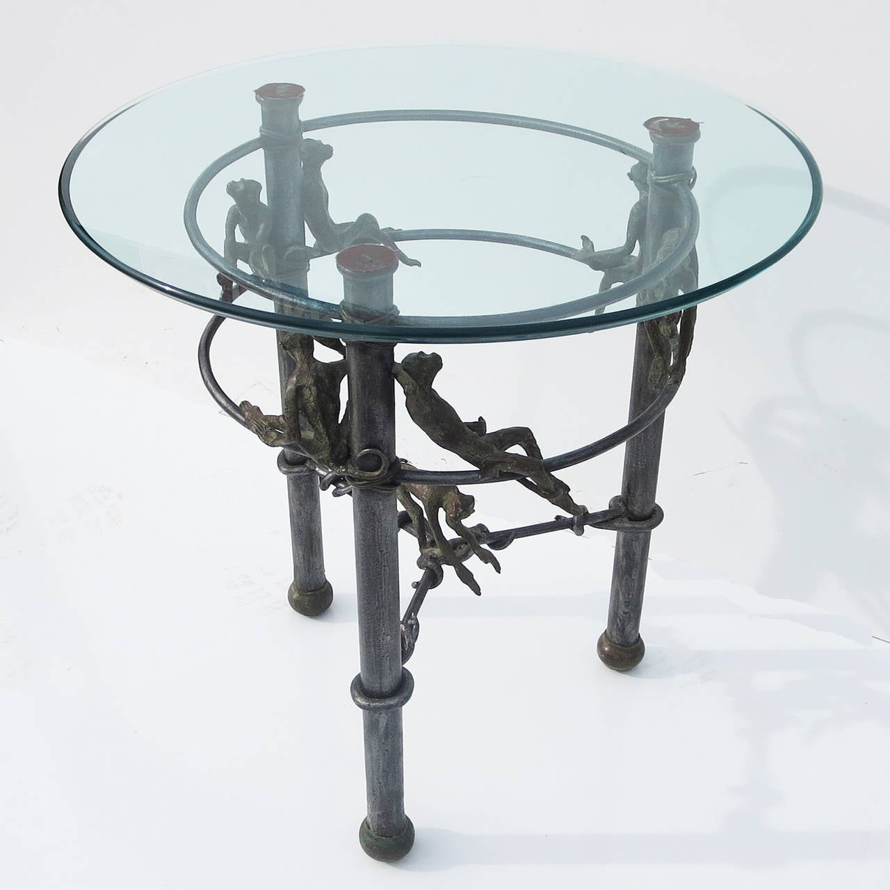 Iron Occasional Table with Seven Bronze Monkeys at 1stDibs