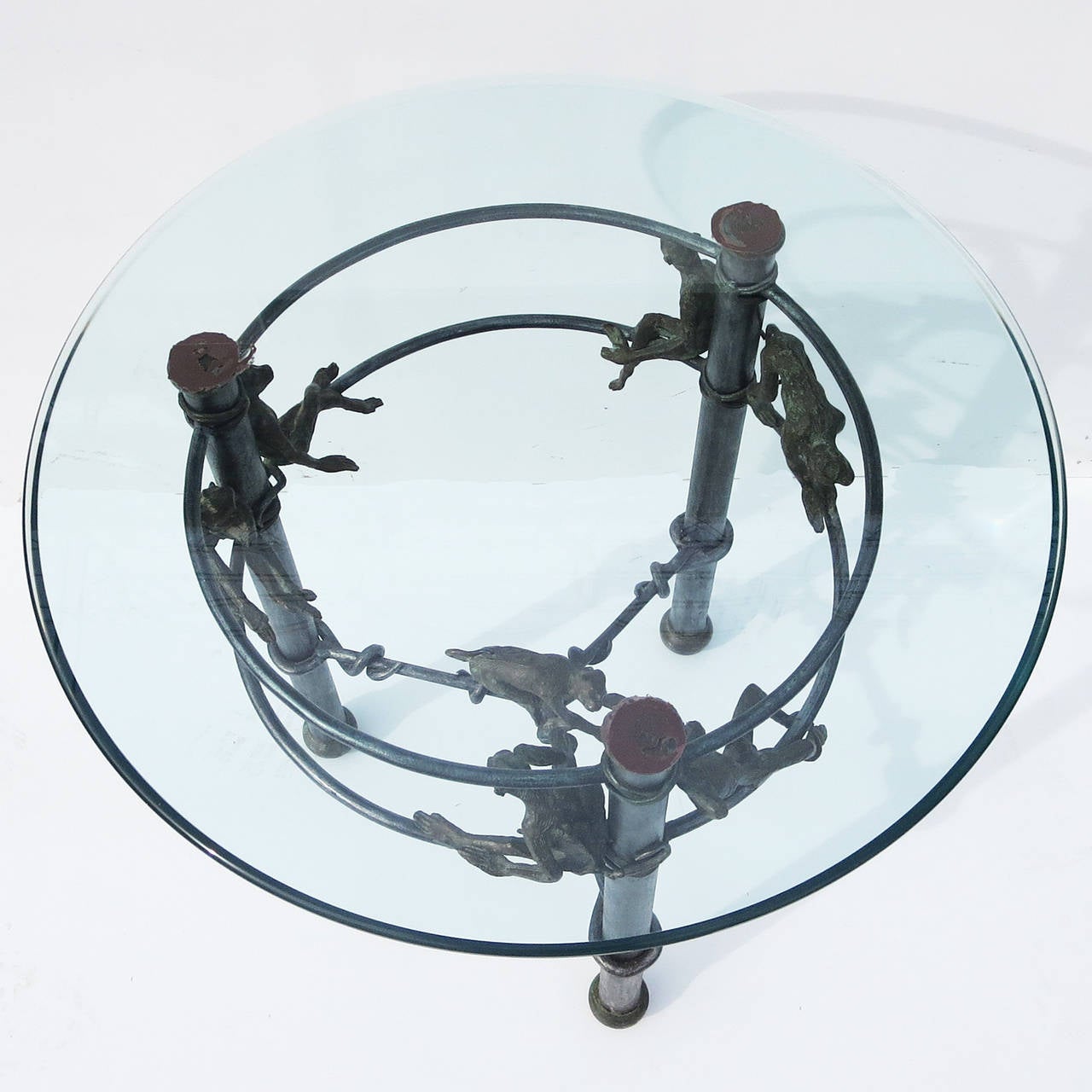 Iron Occasional Table with Seven Bronze Monkeys at 1stDibs