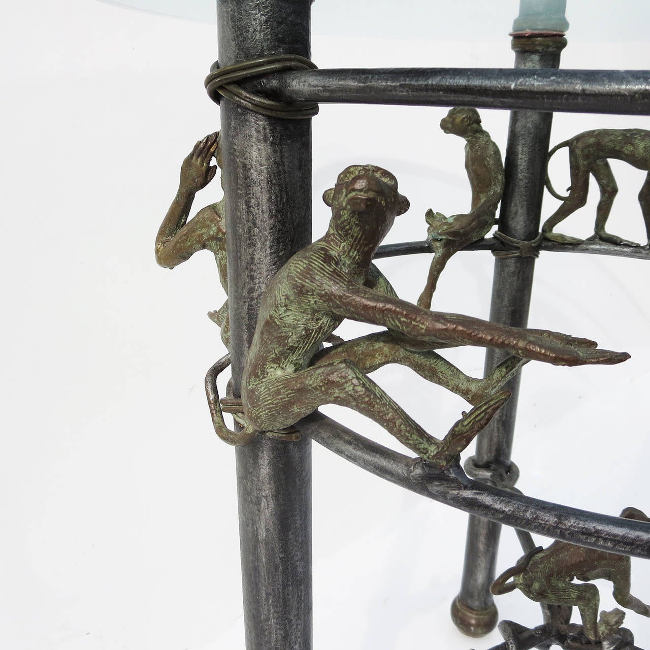 Iron Occasional Table with Seven Bronze Monkeys at 1stDibs