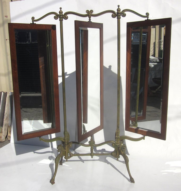Gothic Iron and Oak Three Panel Standing Dressing Mirror For Sale at ...
