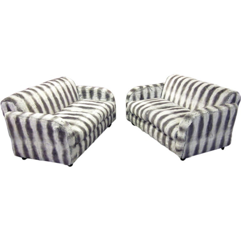 Pair of Petite Art Deco Sofas in Faux Chinchilla Fur at 1stDibs
