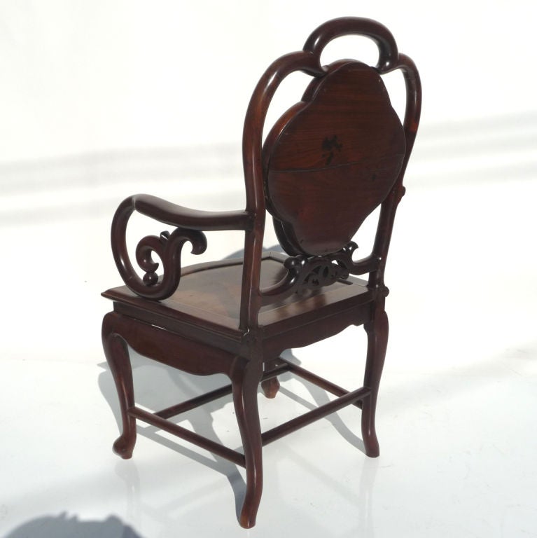 Solid Rosewood and Marble Asian Arm Chairs For Sale at 1stDibs