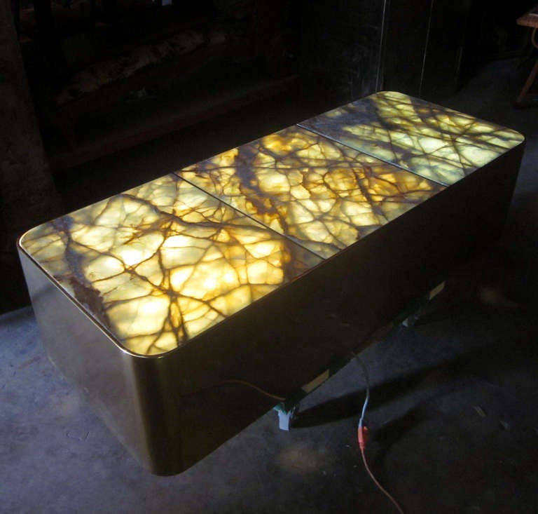 Illuminated Marble and Brass Coffee Table by Steve Chase at 1stDibs