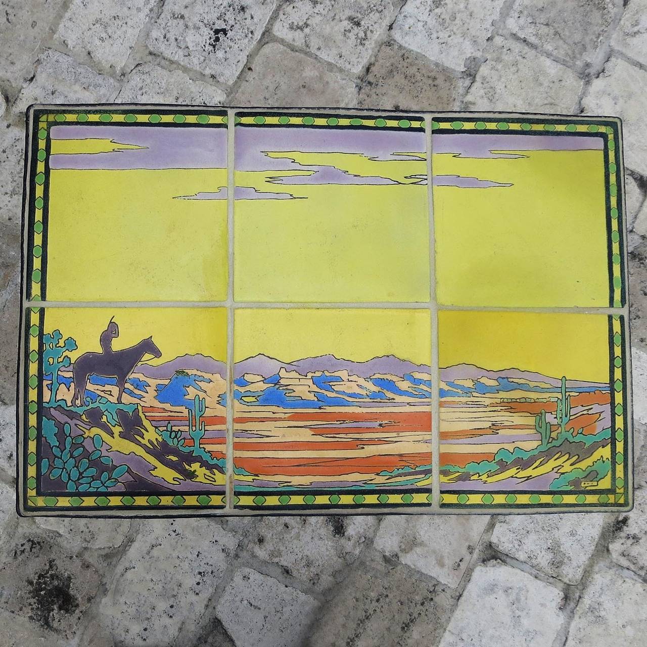 1920's Lone Indian Pictorial Tile and Iron Table by Taylor Tile at ...