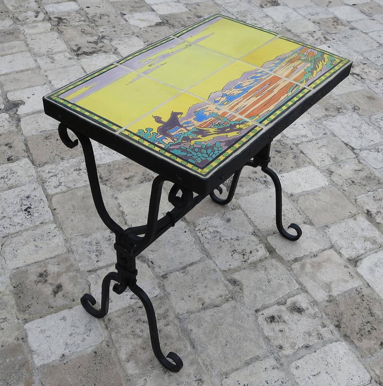 1920's Lone Indian Pictorial Tile and Iron Table by Taylor Tile at ...