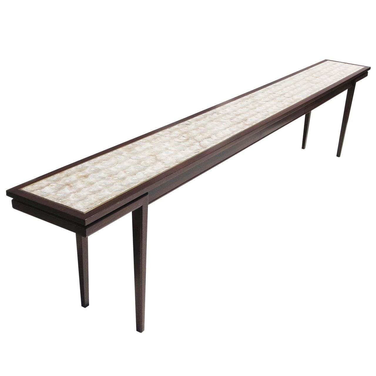Generously Scaled Mid-Century Console Table with Capiz Shell Top at 1stDibs