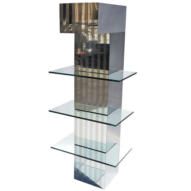 Mirrored Steel and Glass Lighted Hanging Display Unit For Sale at 1stDibs