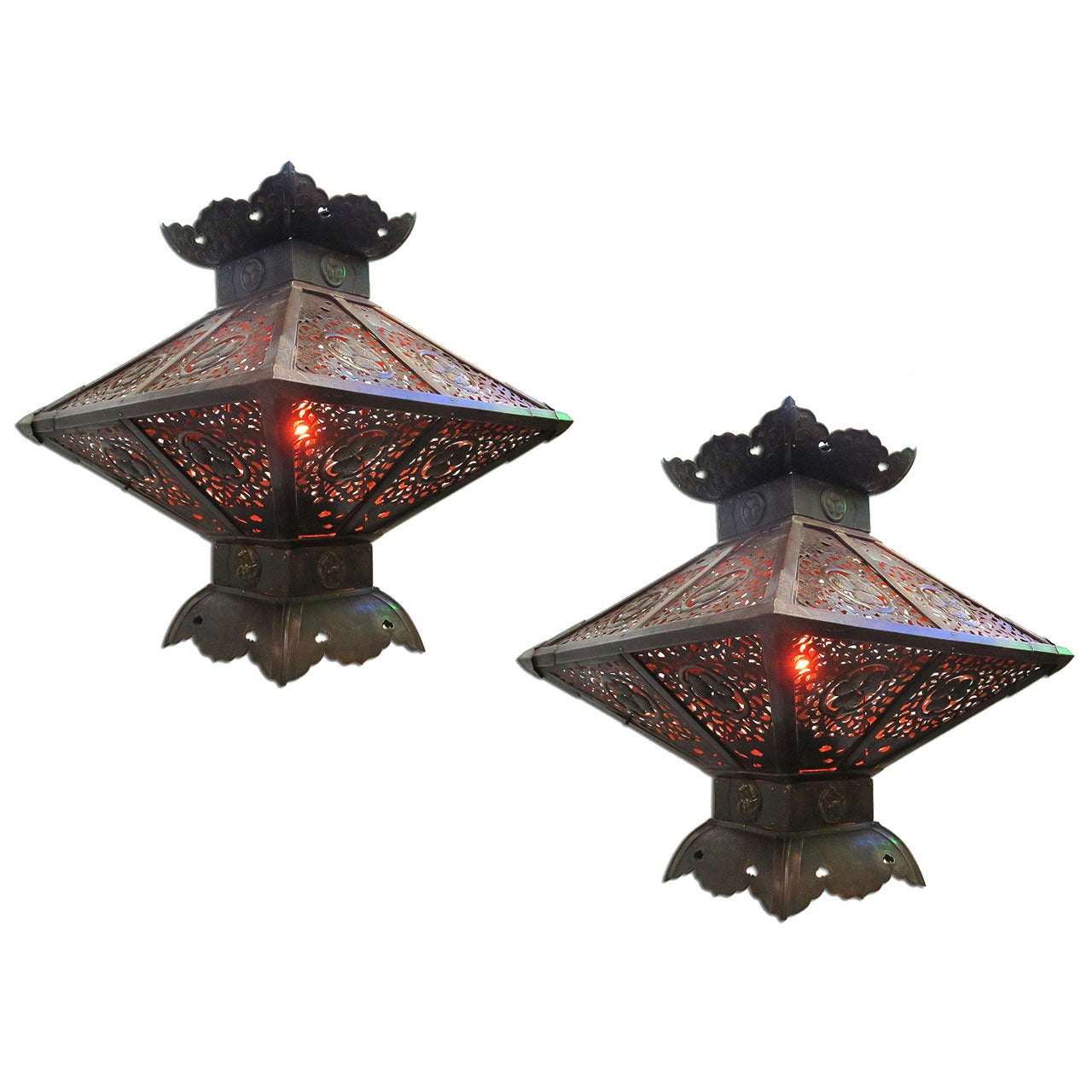 Pair of Bronze Japanese Temple Lanterns at 1stDibs