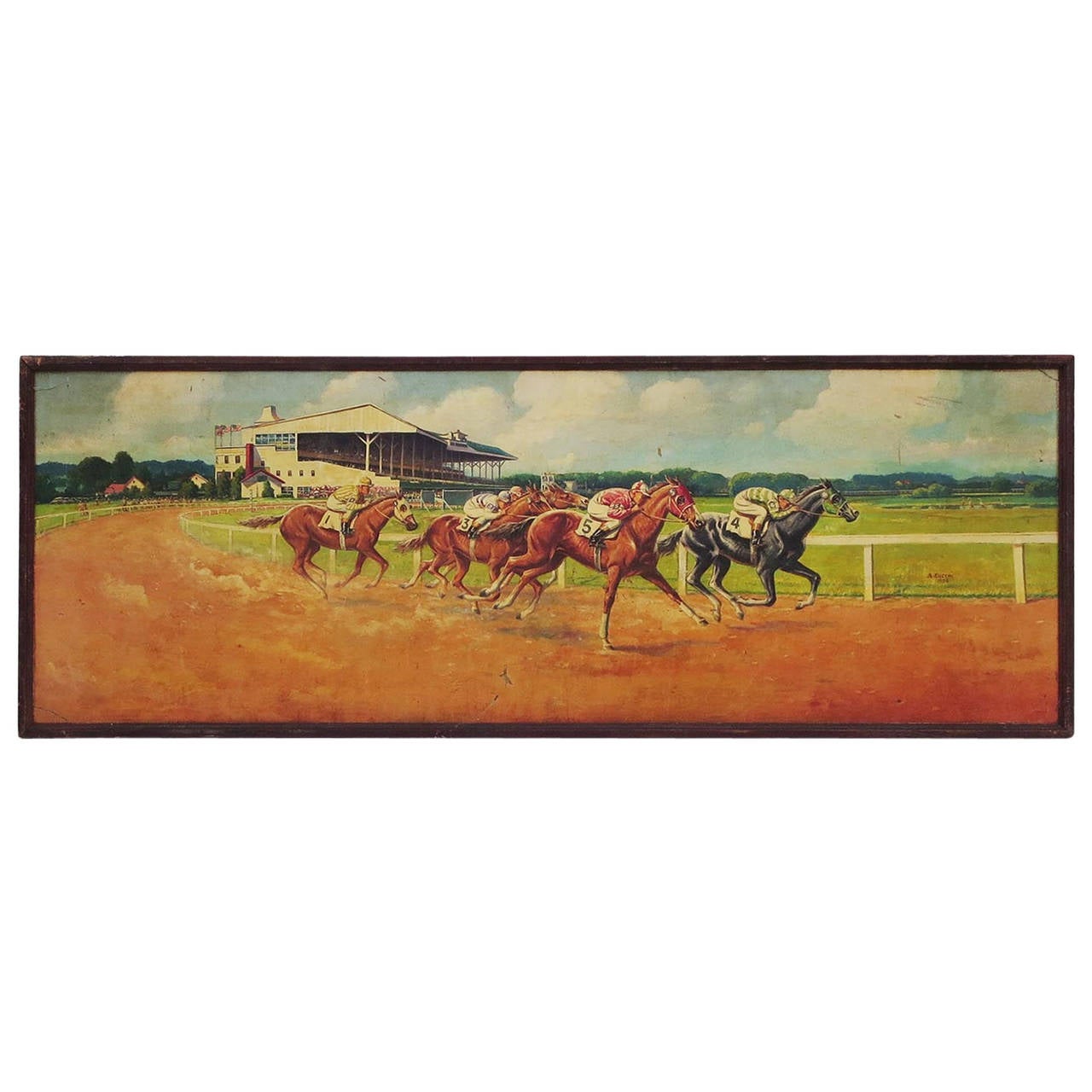 "The Horse Race" Oil Painting by Anthony Cucchi, 1950 at 1stDibs