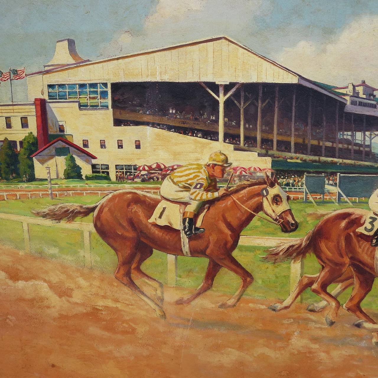 "The Horse Race" Oil Painting by Anthony Cucchi, 1950 at 1stDibs