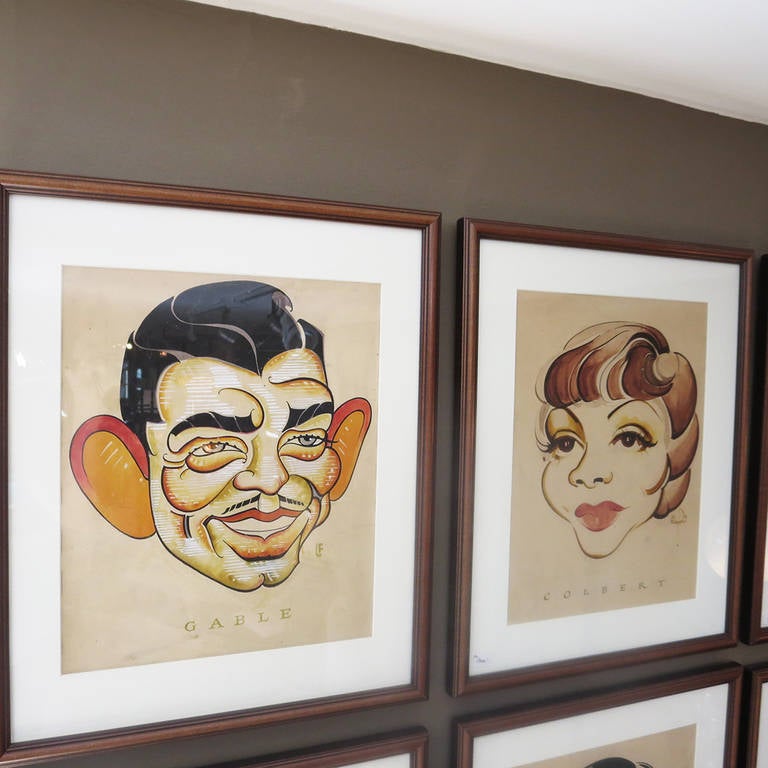 Leon Franks Caricatures of Clark Gable and Claudette Colbert at 1stDibs