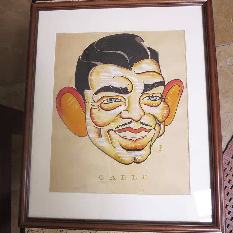 Leon Franks Caricatures of Clark Gable and Claudette Colbert at 1stDibs