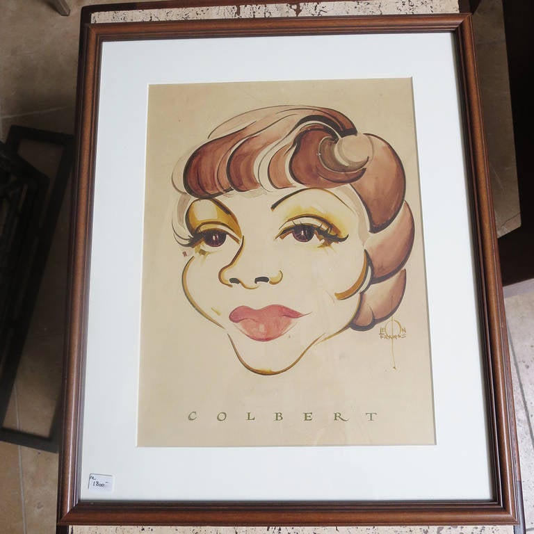 Leon Franks Caricatures of Clark Gable and Claudette Colbert at 1stDibs