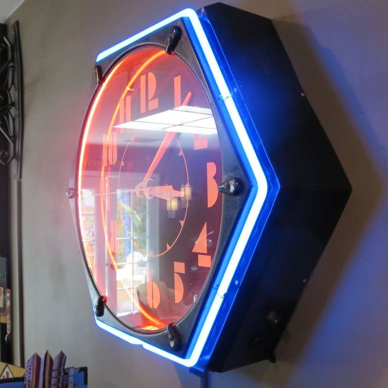 Art Deco Hexagon Neon Wall Clock at 1stDibs