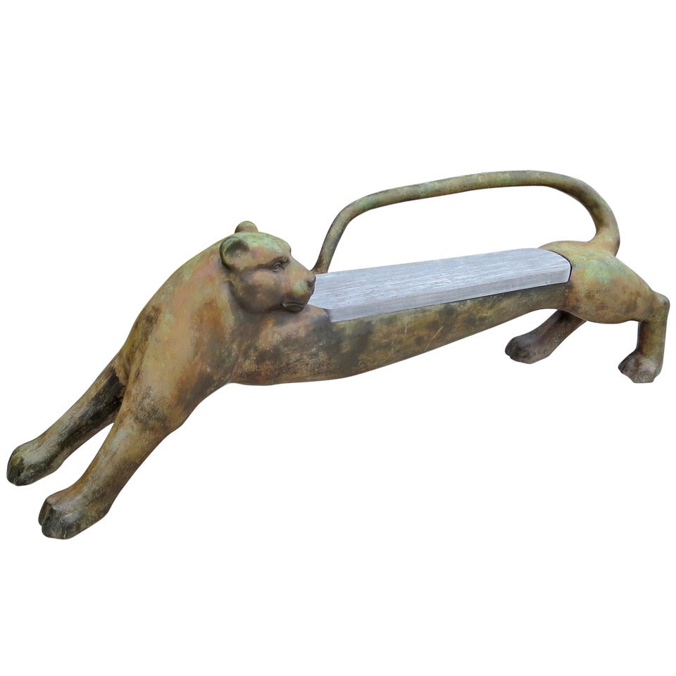 French Bronze Panther Bench at 1stDibs
