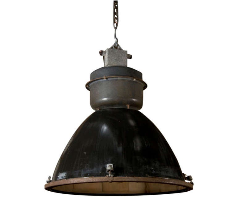 Industrial Black Enamel Hanging Light at 1stDibs