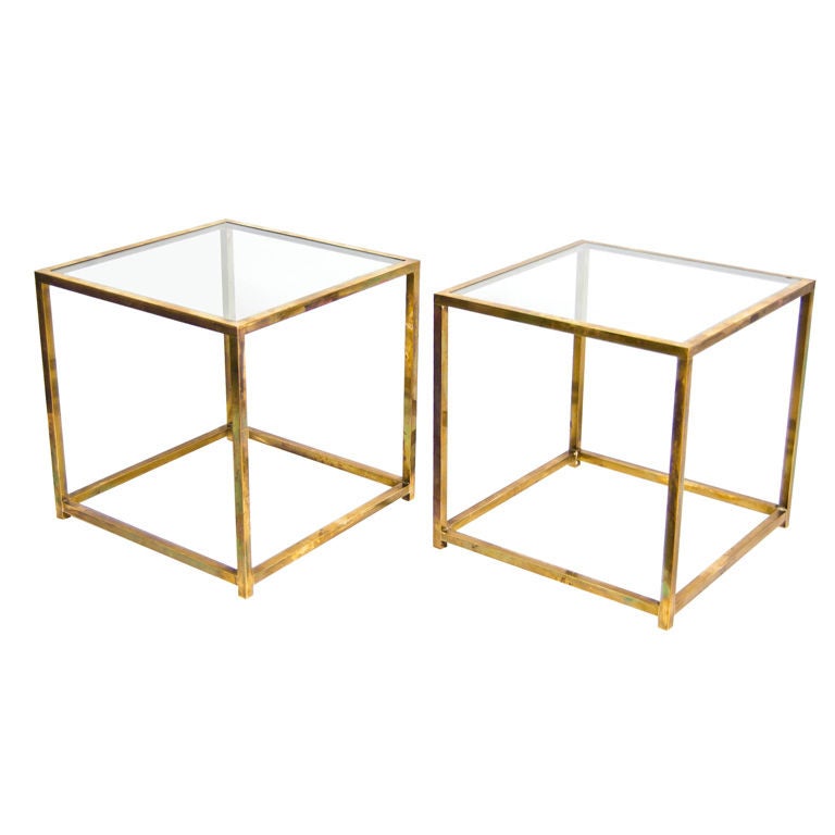 Pair of Brass Cube Cocktail Tables at 1stDibs