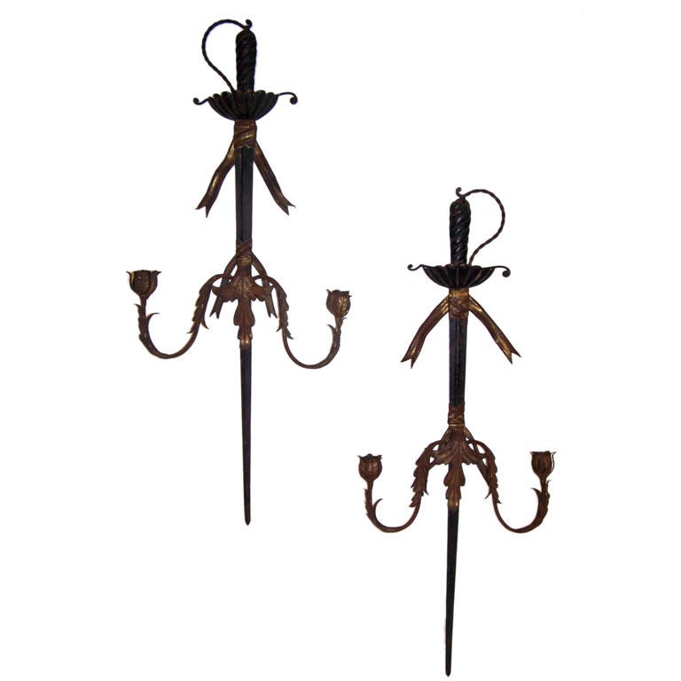 Pair of Large Tole Sword Sconces at 1stDibs