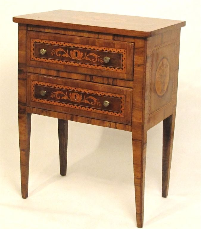 Walnut Marquetry Inlay Comodino Side Table, Italian, 18th Century For ...