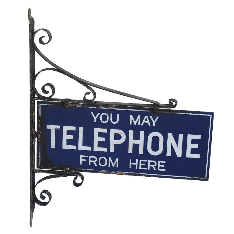 Old Enamel and Iron Telephone Sign at 1stDibs