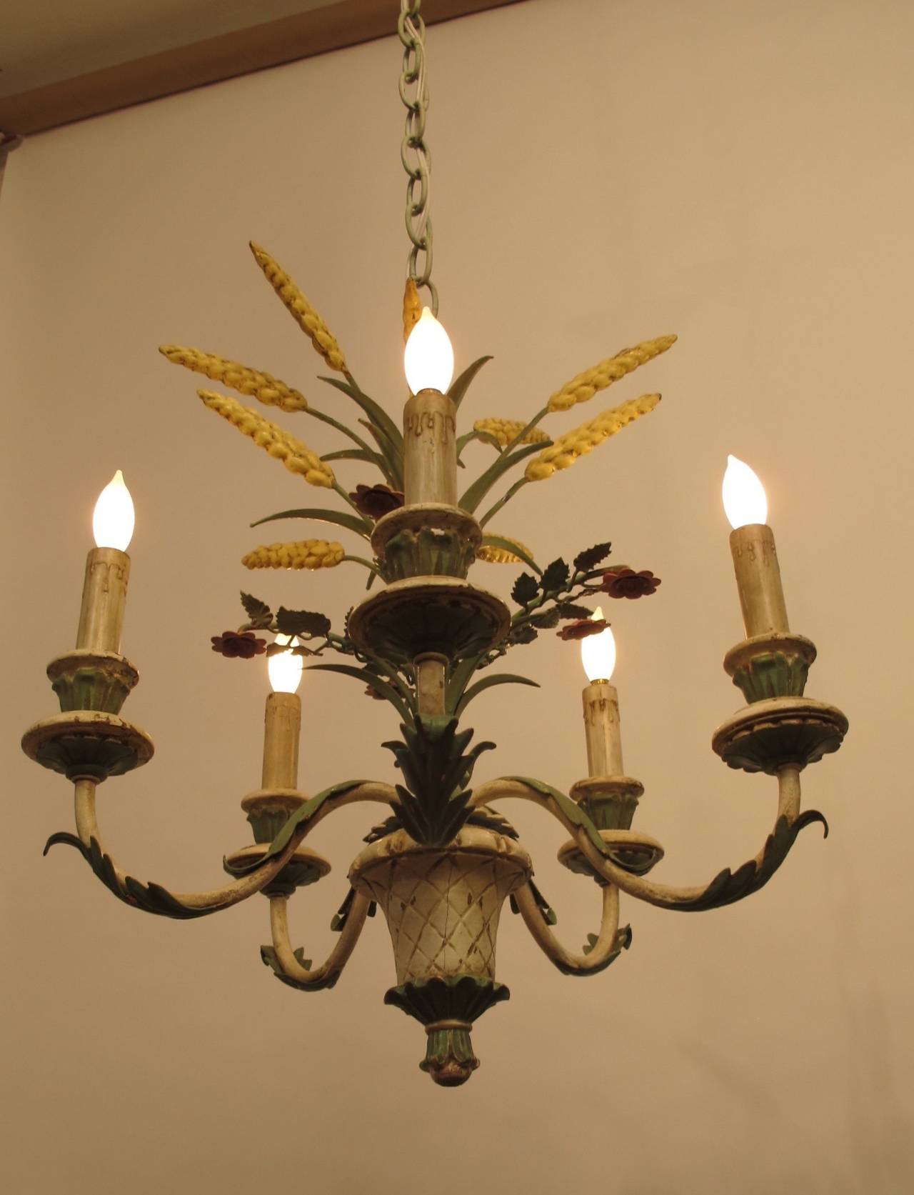 Italian Wood and Tole Chandelier at 1stDibs