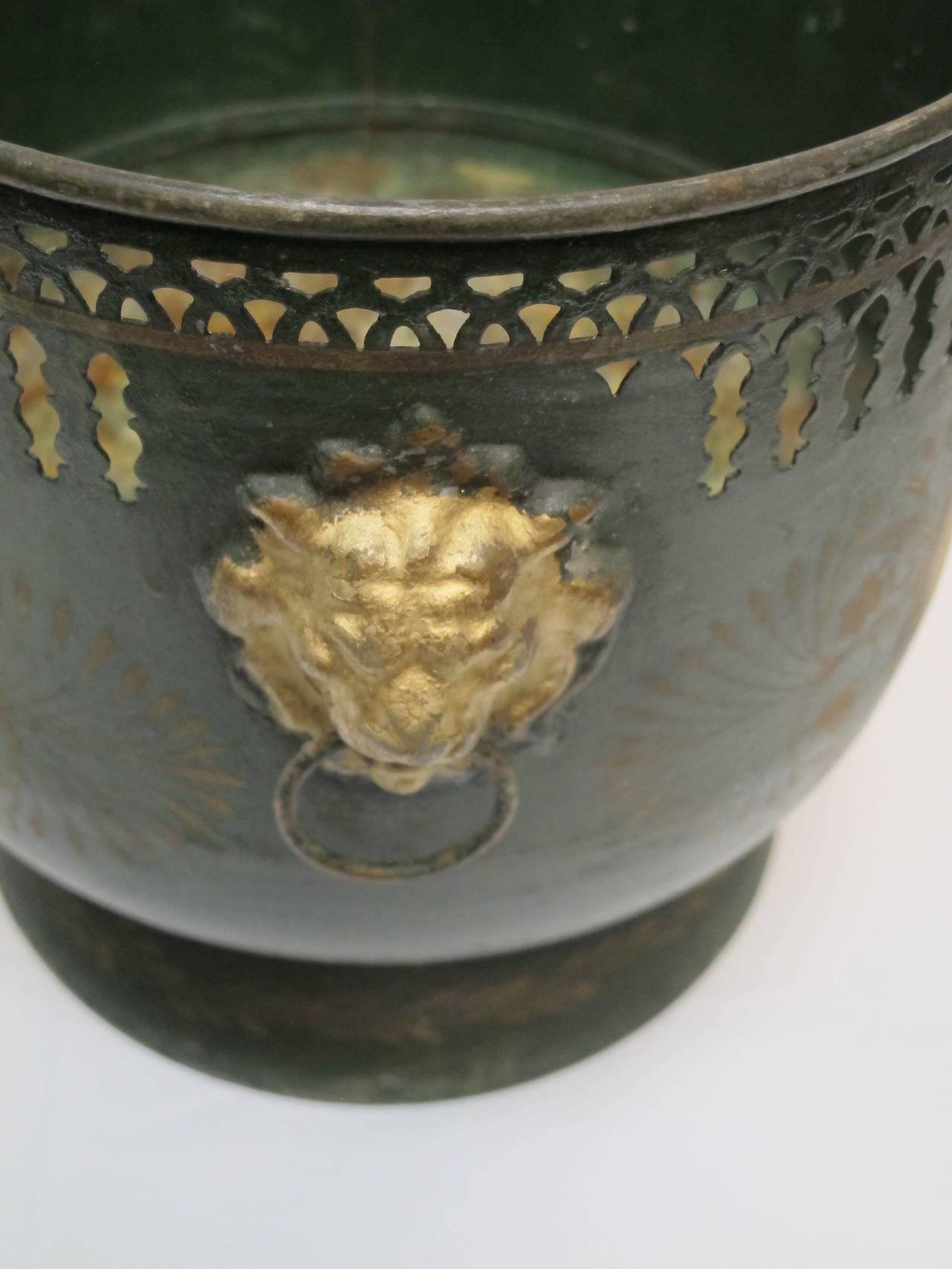 Green Tole Cache Pot with Painted Flowers, English, 19th Century at ...